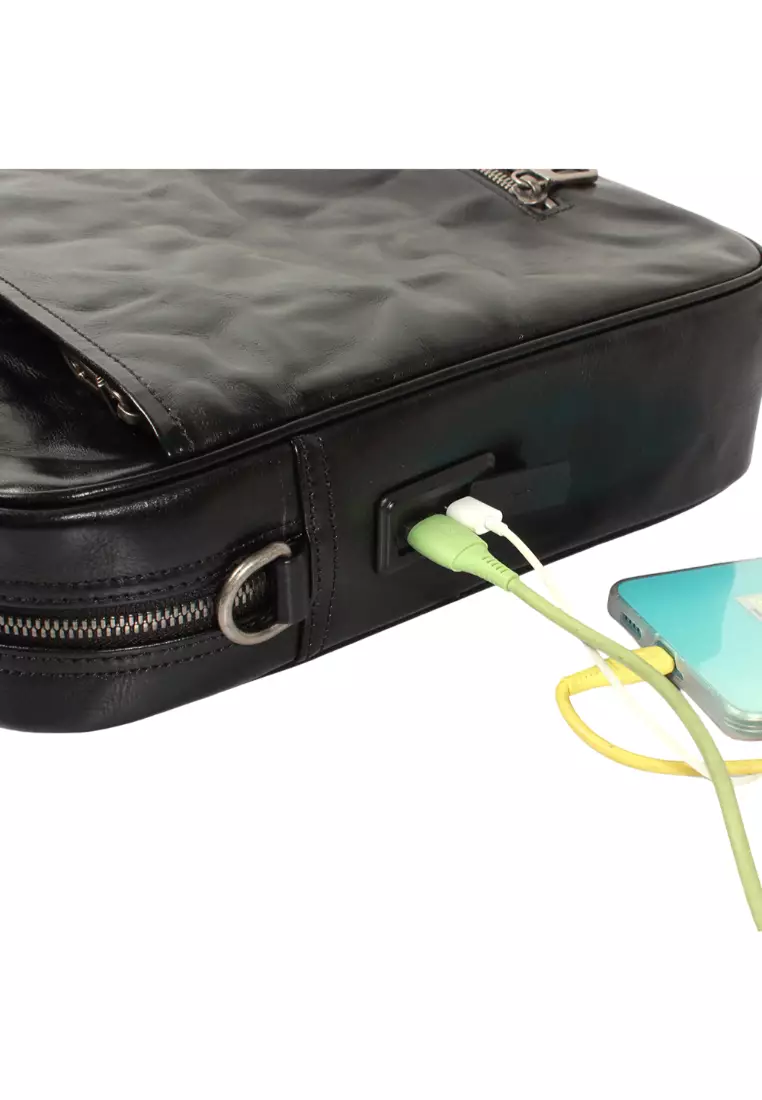 Lara First Layer Cowhide Men's Briefcase with Luggage Attachment and ...