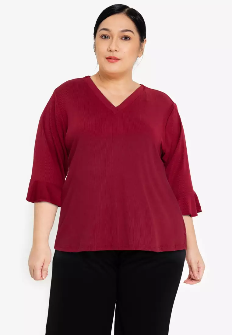 Buy Maxine Plus Size Ruffled Ribbed Top 2025 Online | ZALORA Philippines