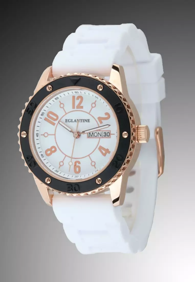 EGLANTINE Vanessa Ladies Pink Gold Plated Steel Quartz Watch Black ...