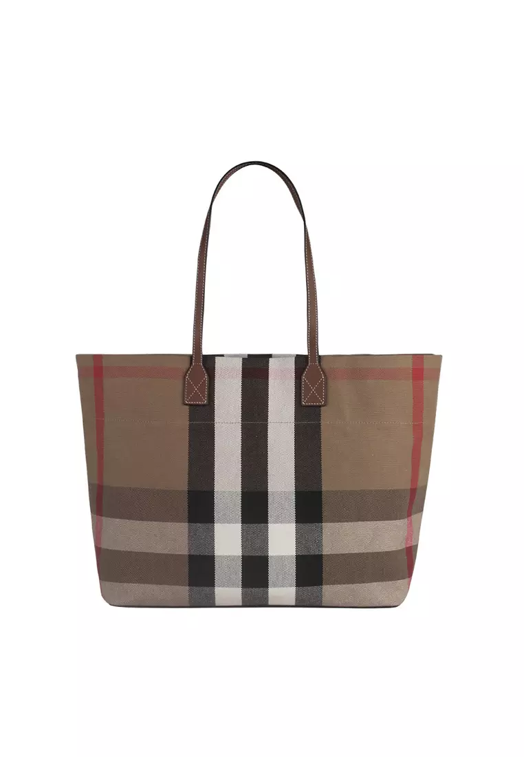 Buy Burberry London Tote Check Canvas & Leather Bag in Taupe Brown ...