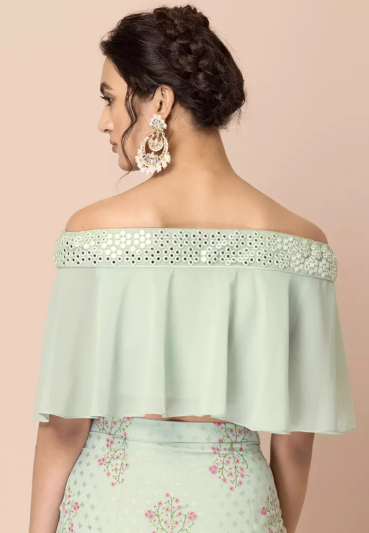 Buy Indya Sea Foam Mirror Ruffled Off Shoulder Top Online Zalora Malaysia