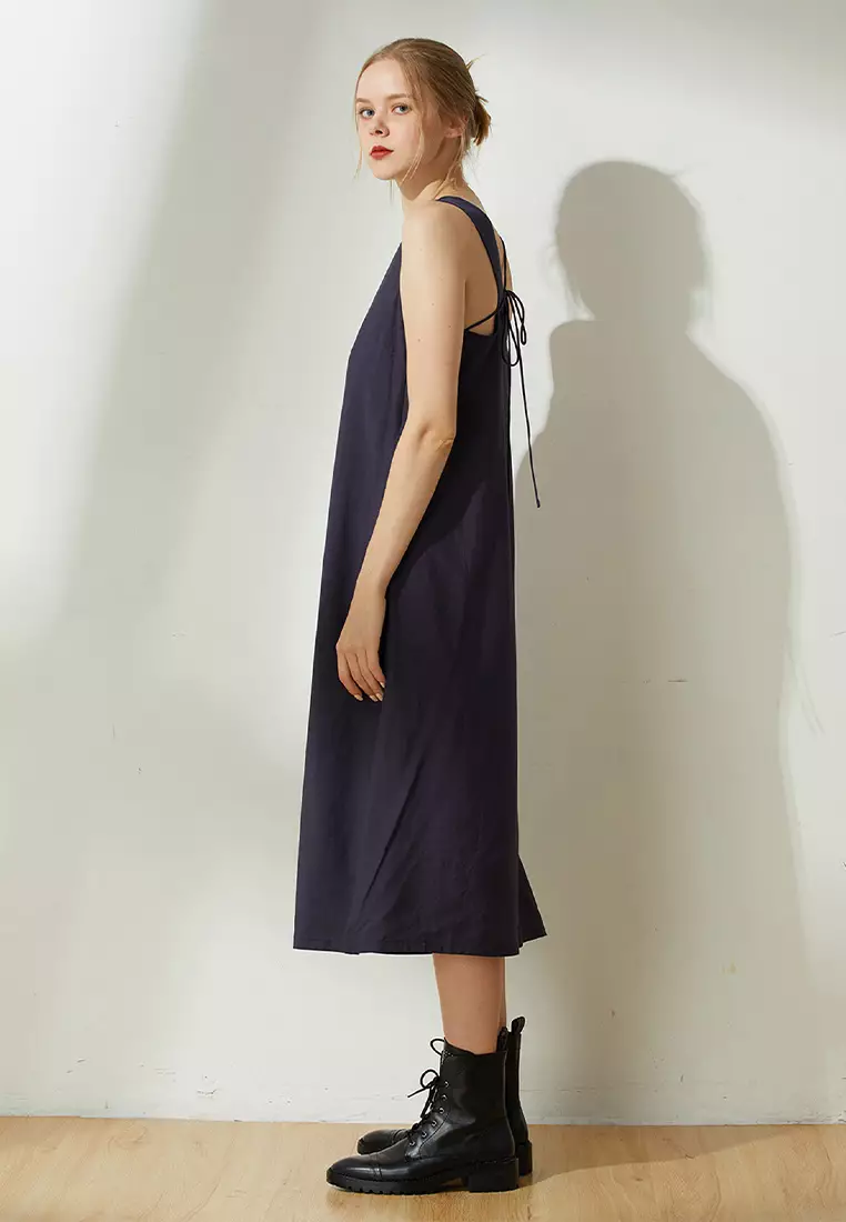 Buy SALIENT LABEL Asteria Tie-back Midi Dress in Midnight Navy 2024 ...