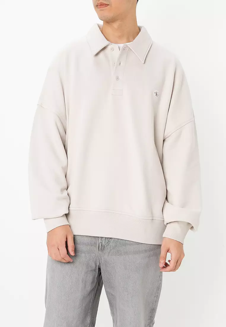 Buy Calvin Klein Woven Label Relaxed Rugby Sweatshirt - Calvin Klein ...