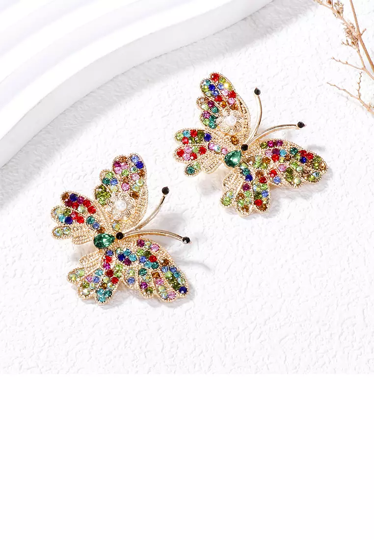 Buy Mooclife Simple Brilliant Plated Gold Butterfly Stud Earrings with Colored Cubic Zirconia ...