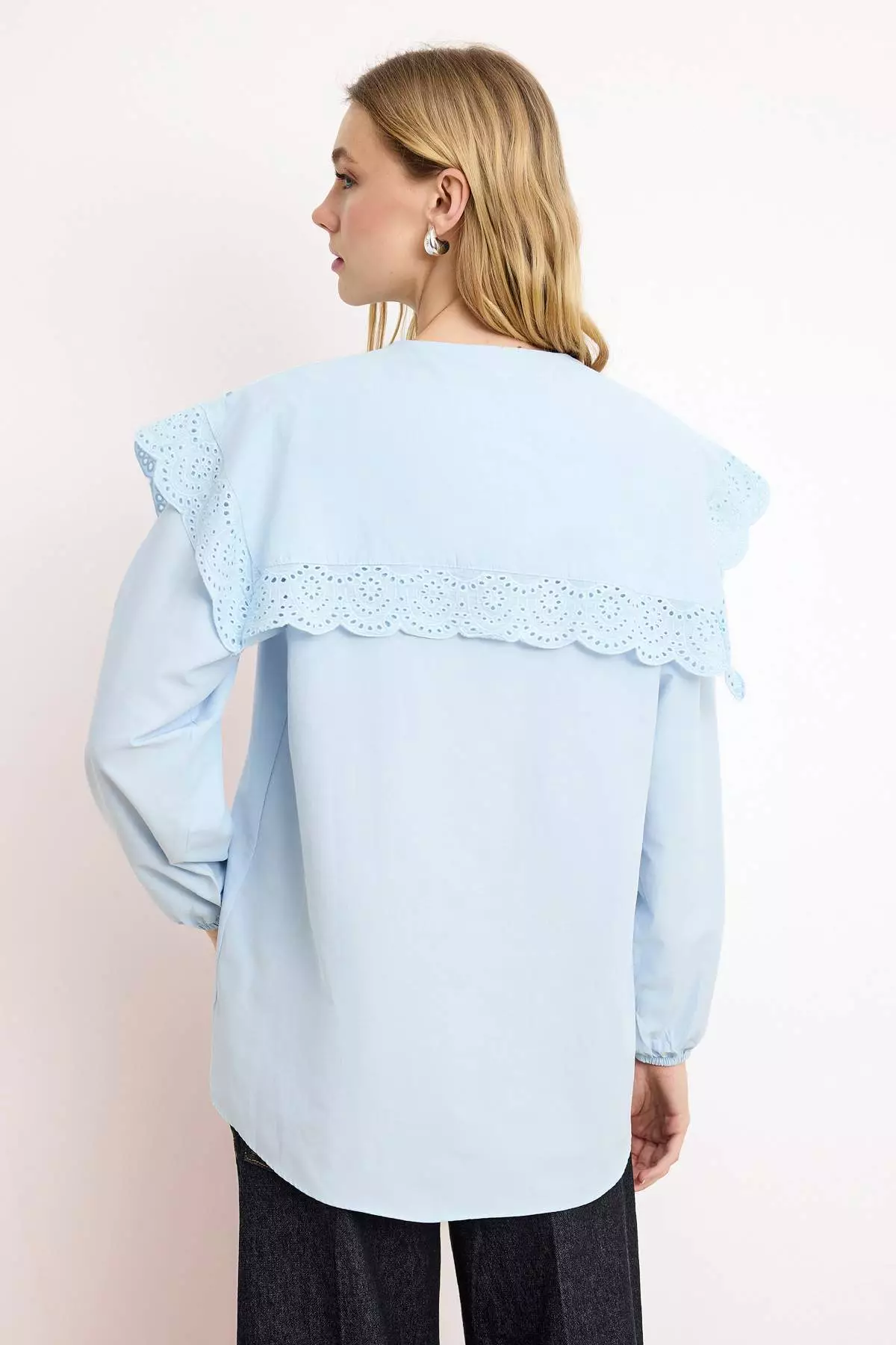 Buy Trendyol Light Blue Lace Collar Regular/Normal Fit Cotton Pack ...