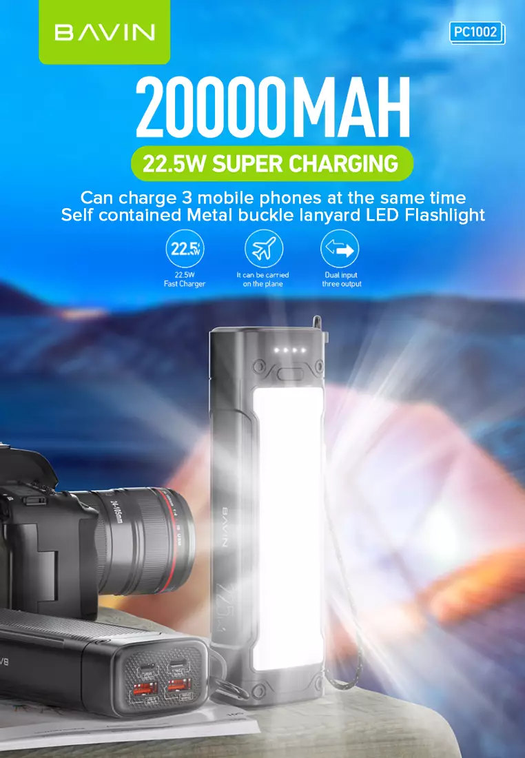 Buy BAVIN PC1002 20000mAh Powerbank 22.5W Fast Charging Portable Power bank Built-In Dual USB ...