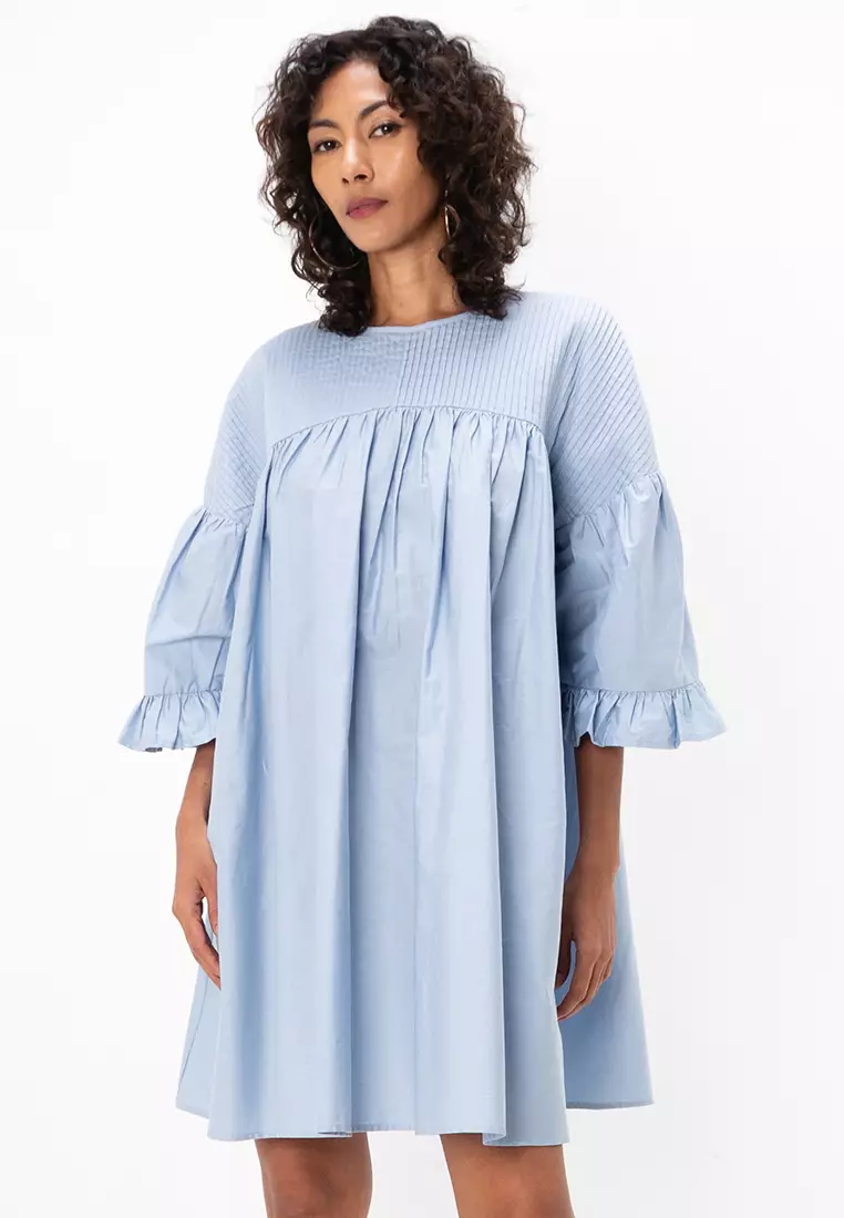 Buy ASOS Design Pintuck Puff Sleeve Mini Smock Dress Online | ZALORA ...