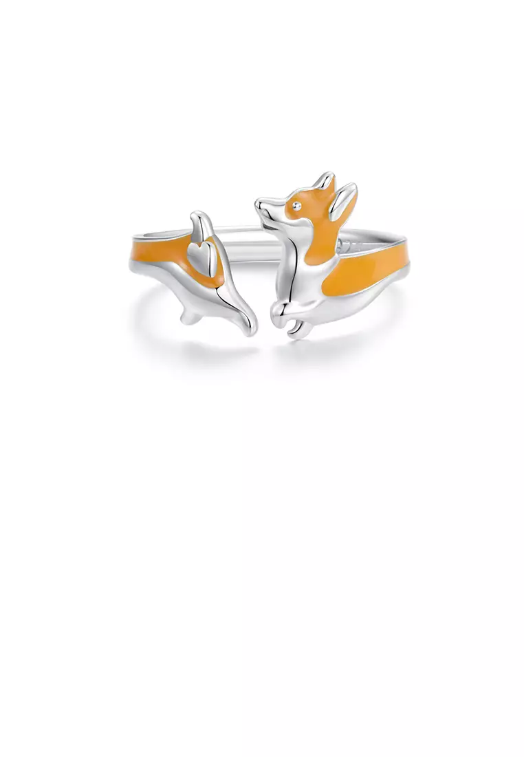 Buy SOEOES 925 Sterling Silver Simple Cute Enamel Corgi Puppy ...