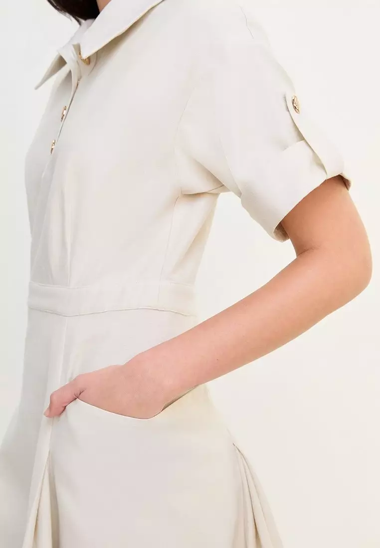 Buy Pomelo Button Front Collared Midi Dress - Ivory 2026 Online | ZALORA