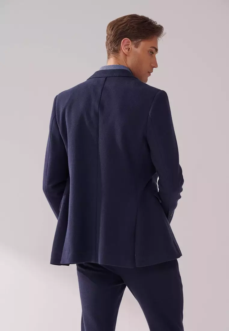 Buy SST&C Navy Texture Slim Stretch Jersey Blazer 2025 Online | ZALORA