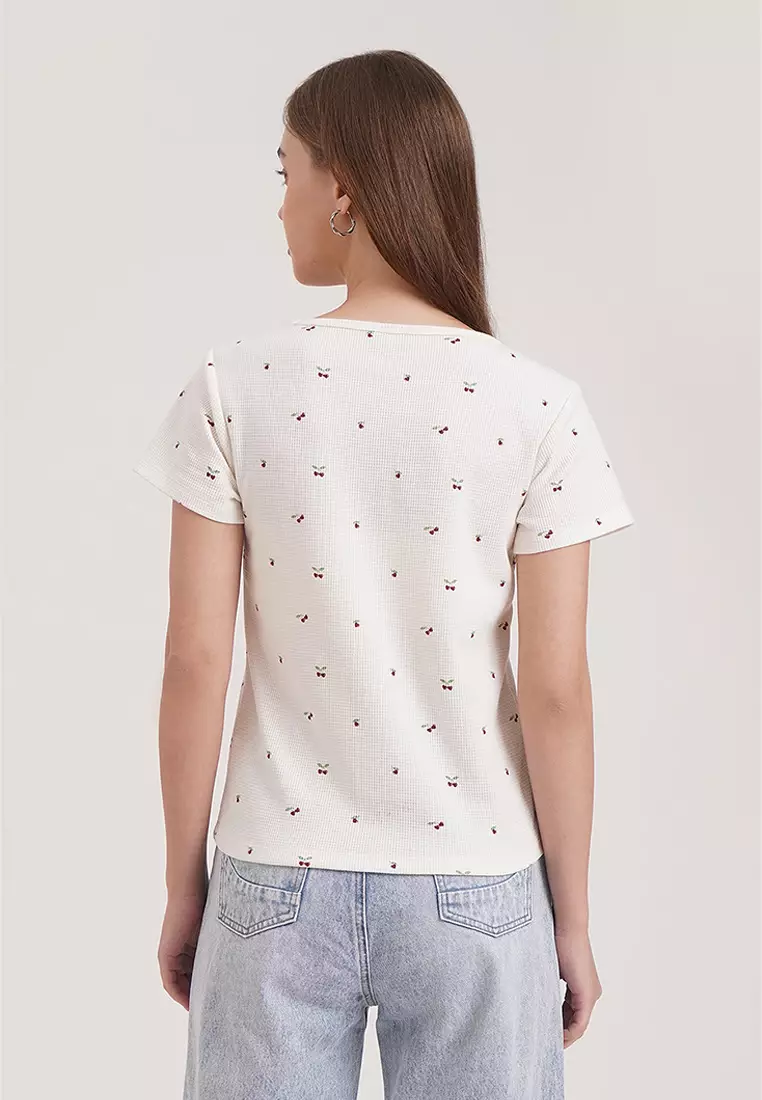 Buy Penshoppe Cherry All-Over Printed Henley Regular Fit Top 2025 ...