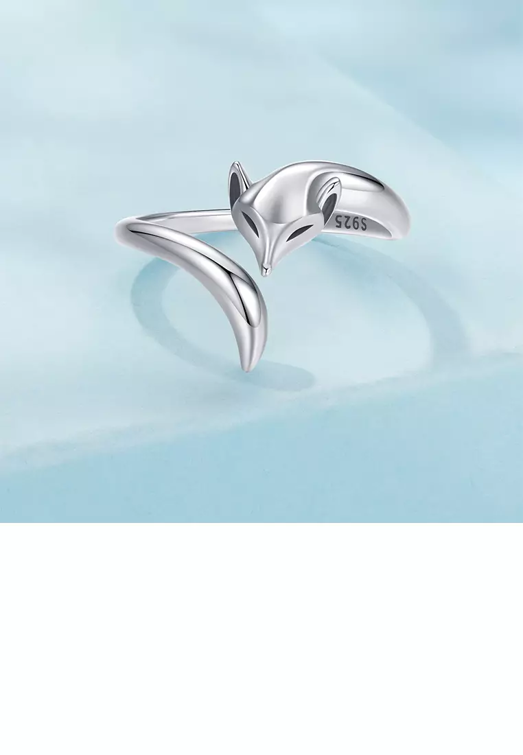 Buy Glamorousky 925 Sterling Silver Simple Fashion Fox Adjustable Open ...