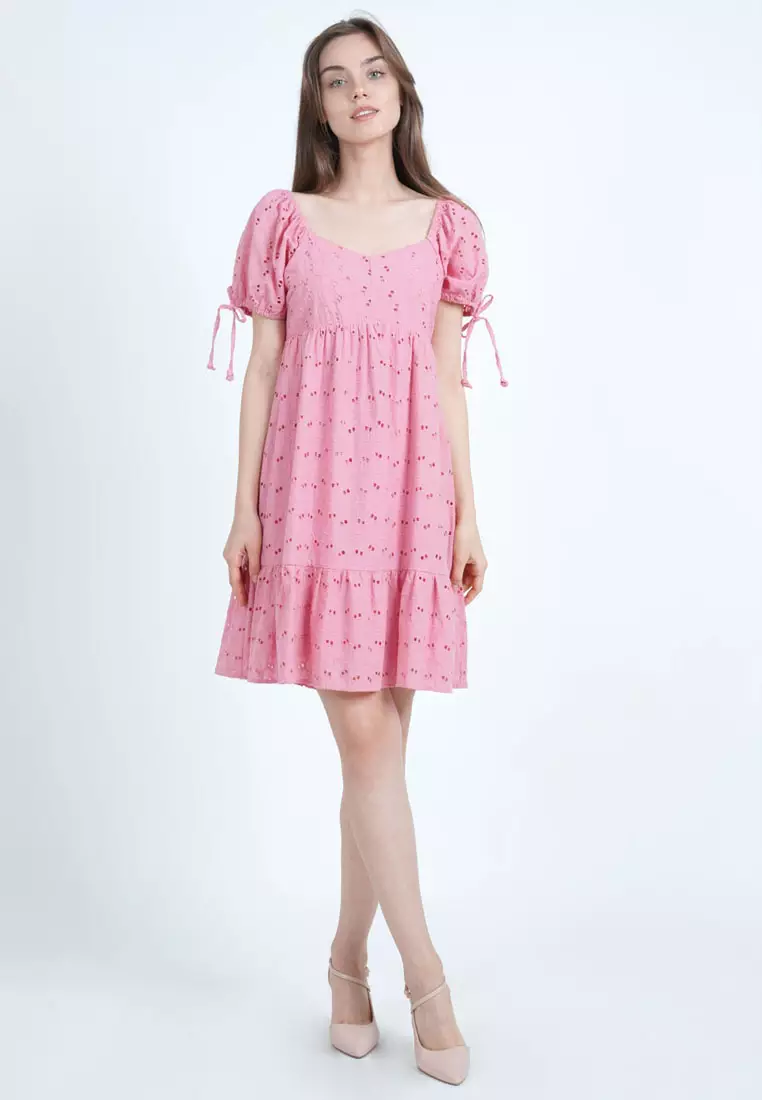 Buy NE Double S Broiderie Cotton Two- Tier Mini Dress with Short Puffed ...