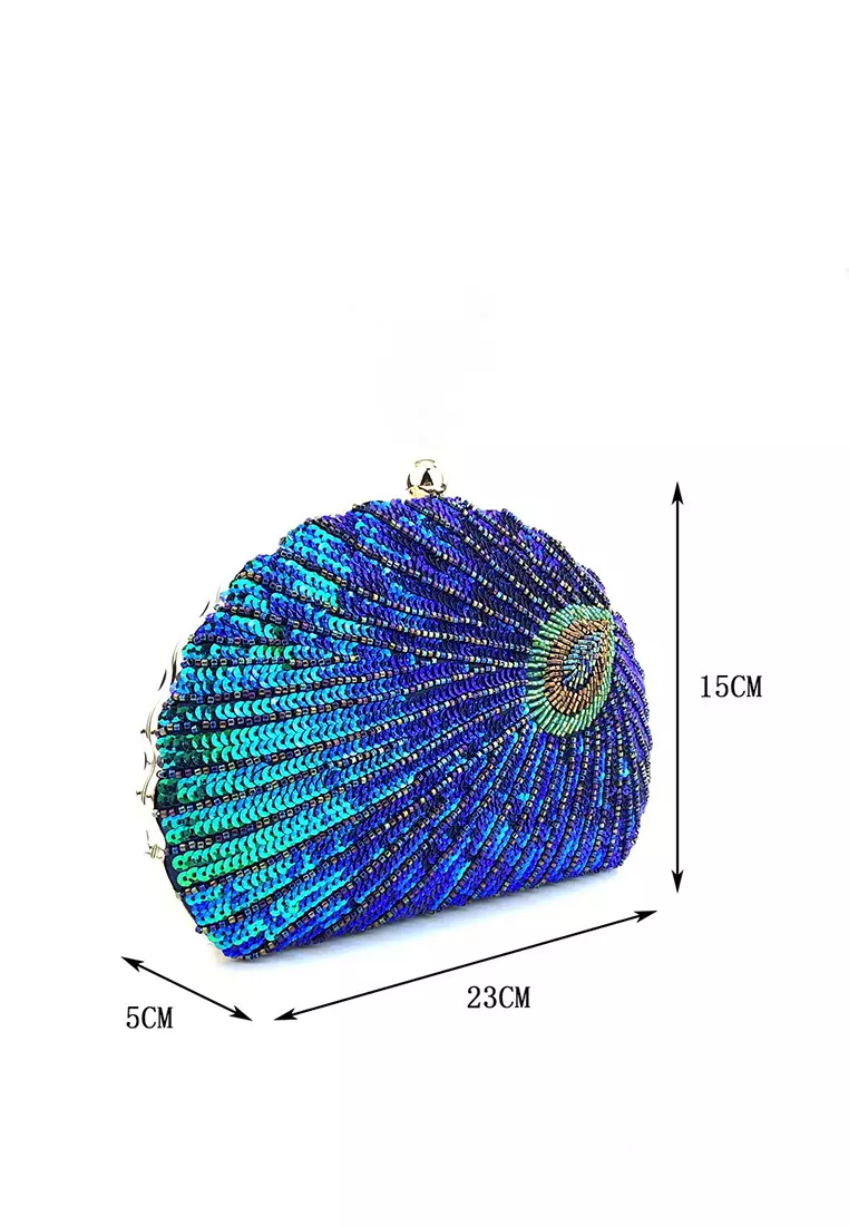 Buy XAFITI Peacock Beaded Shell Clutch Online | ZALORA Malaysia