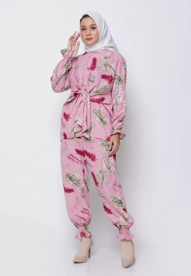 Jual Ellysa Ellysa Stelan Syarmilla Pastel Leaf Pants Set Pink Original ...