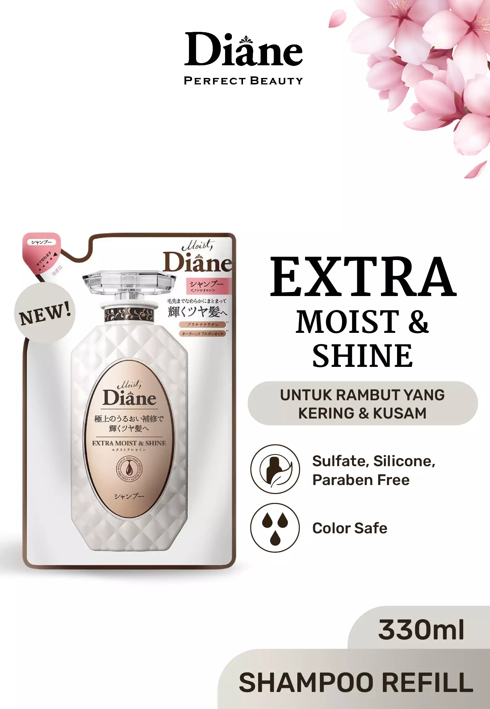 Jual Moist Diane Moist Diane EXTRA MOIST & SHINE Shampoo REFILL 330ml ...