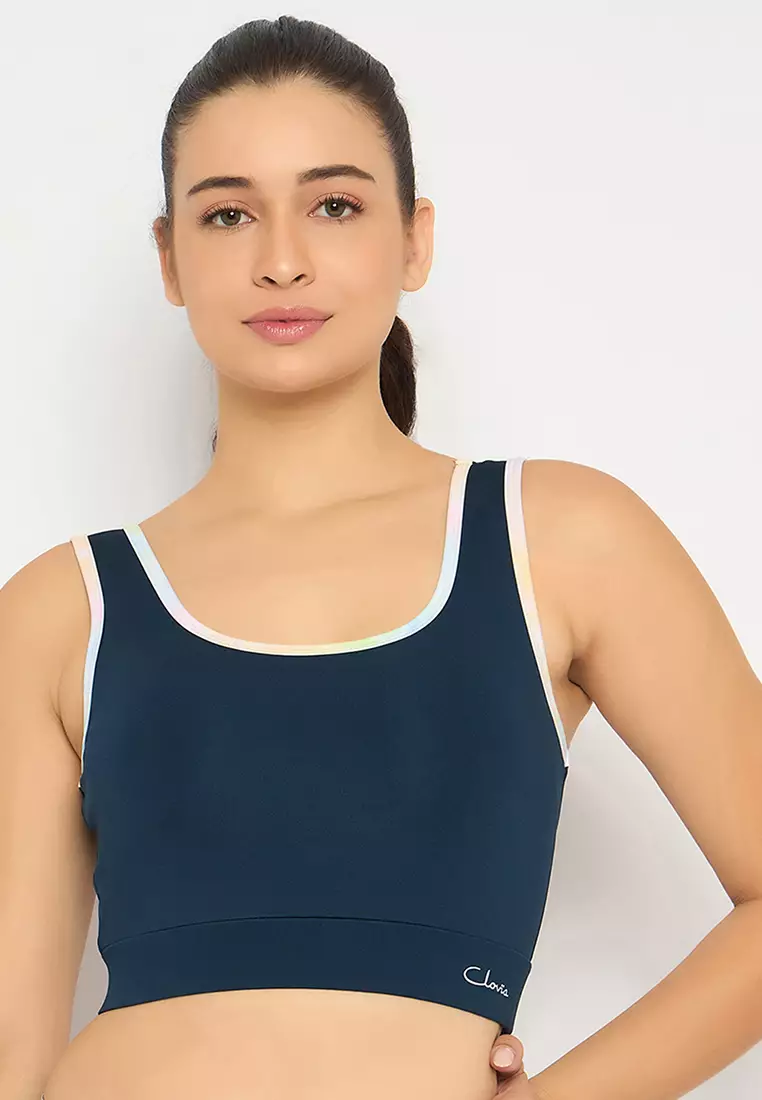 Buy Clovia Clovia Medium Impact Sports Bra in Teal Blue with Removable ...