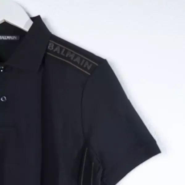 Jual Balmain Polo BALMAIN BAND TAPE SHOULDER SIDE GOLD BLACK POLO 100% ...