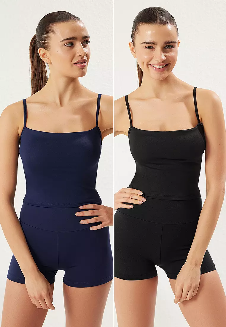 Buy Trendyol Black-Navy Blue 2 Pack Supportive/Shaper Knitted Sports ...