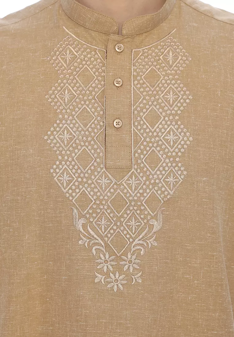 Jual Hassenda Koko Linen Border Pria Lengan Pendek Al-Qadr Almond Buff ...