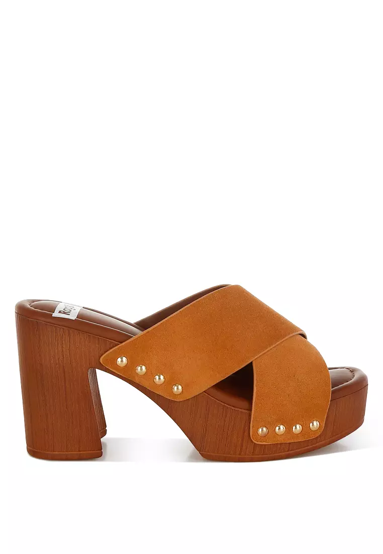 Buy Rag & CO. Genuine Suede Leather Clogs in Tan Online | ZALORA Malaysia