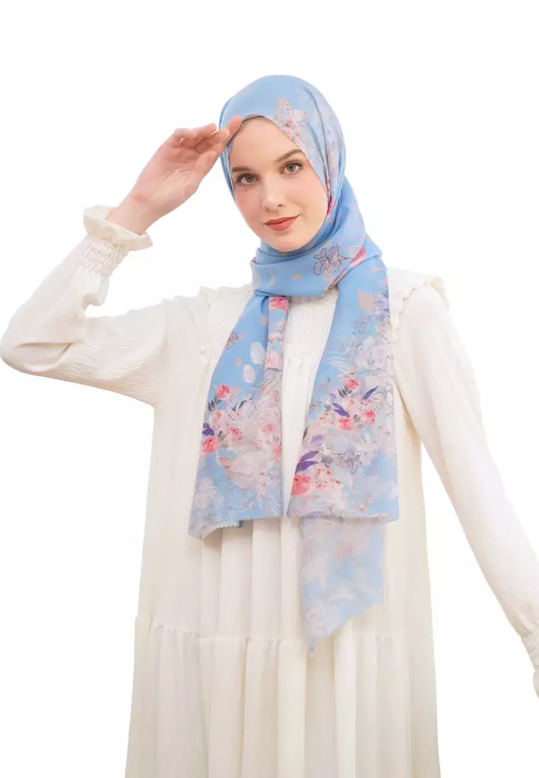 Jual Hijab Wanita Cantik.com Pashmina Emily Series Hijab printing premium motif bunga Varian Sky ...
