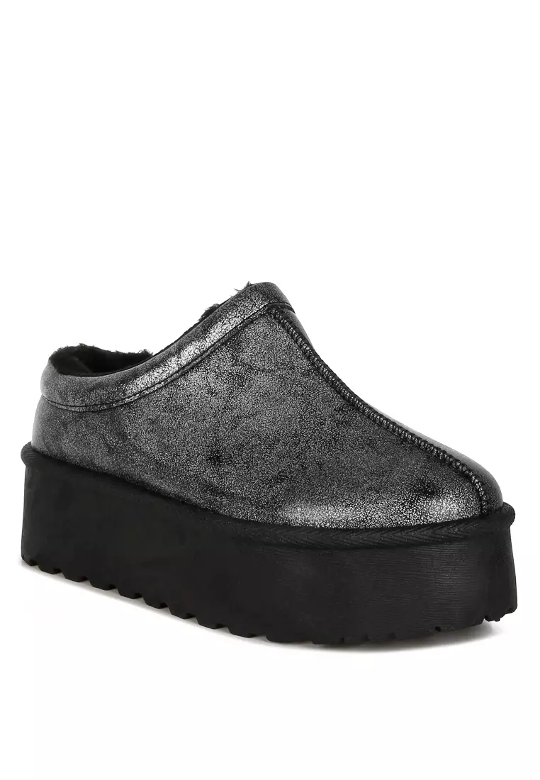 London Rag Faux Leather Platform Classic Slip-On in Black 2025 | Buy ...