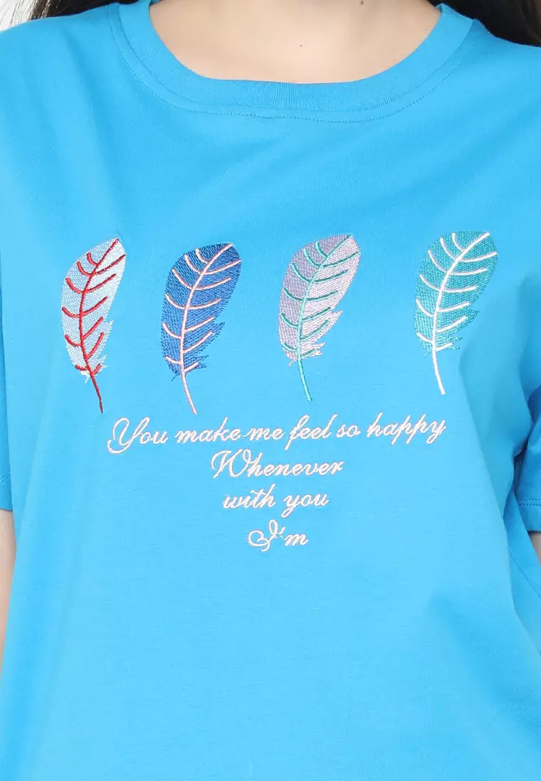 Jual Mobile Power Short Sleeve Embroidery T-shirt Blue Mobile Power ...