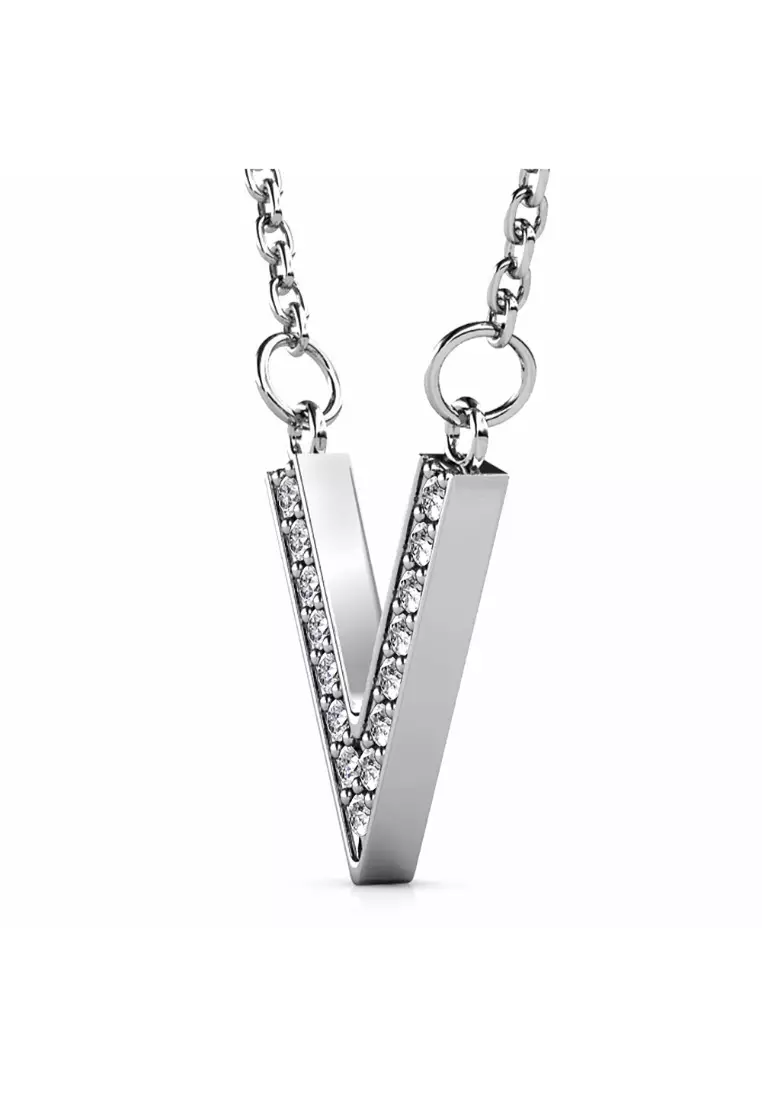 Buy Krystal Couture Luxury V Shaped Pendant Necklace in White Gold ...
