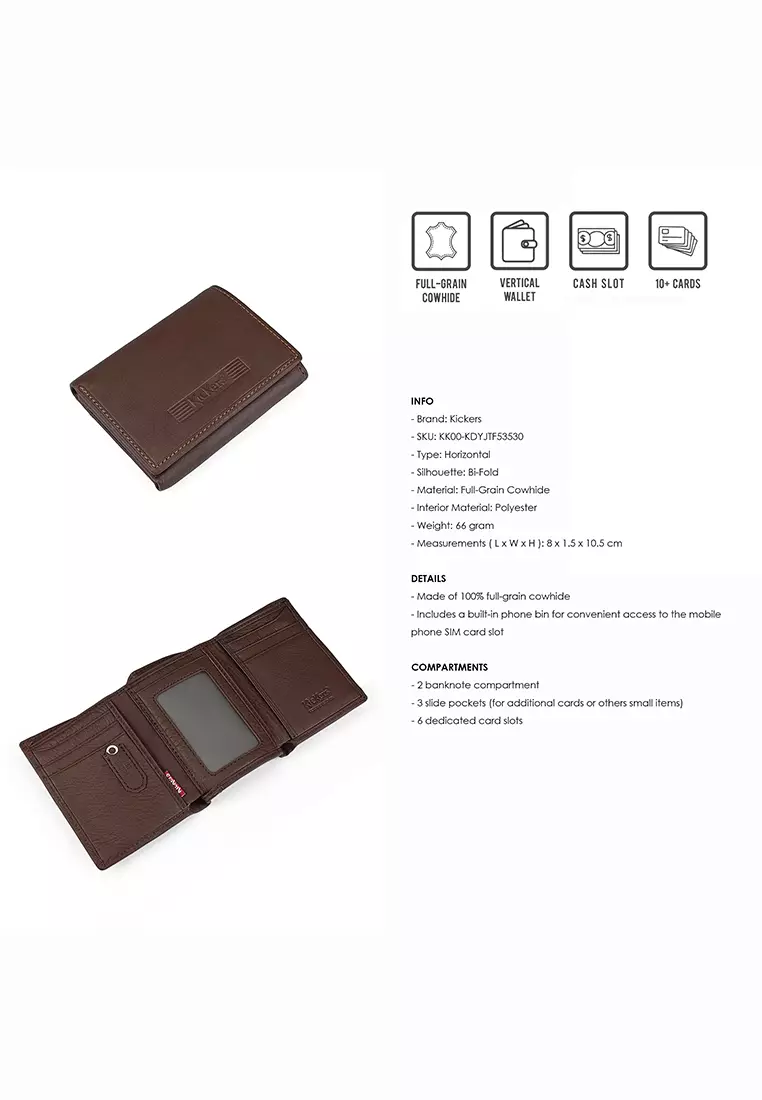 Buy Kickers KICKERS Full Grain Cowhide Tri-Fold Mini Vertical Wallet ...