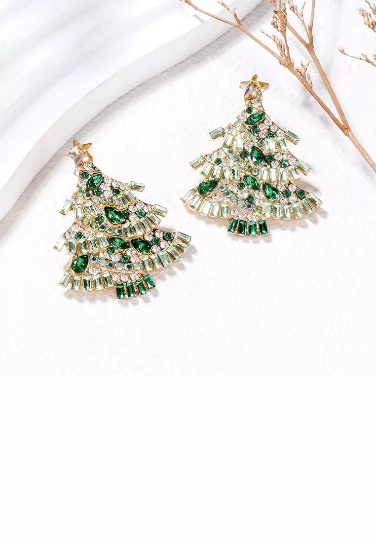Zafiti Fashion Brilliant Plated Gold Christmas Tree Stud Earrings with ...