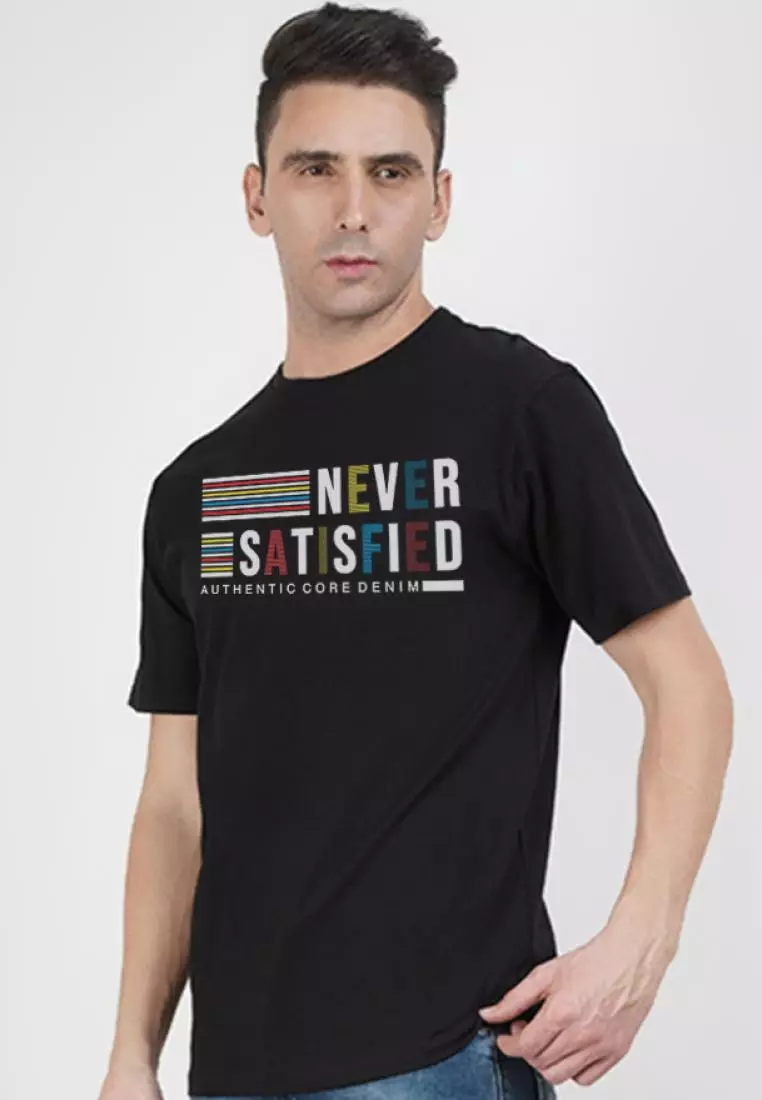 Buy QuirkyT Never Satisfied Graphic Black Cotton Short Sleeve Regular ...