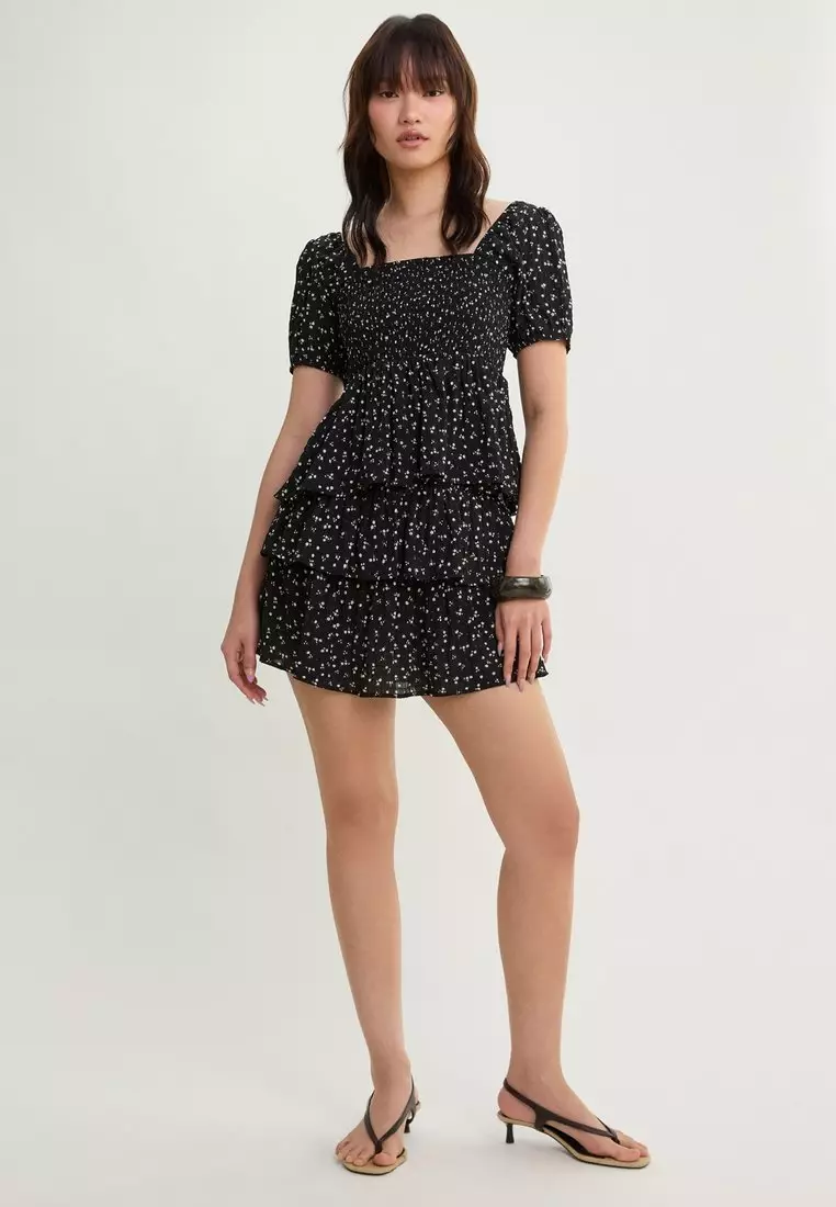 Buy Pomelo Ditsy Ruffle Tiered Mini Skirt - Black 2026 Online | ZALORA