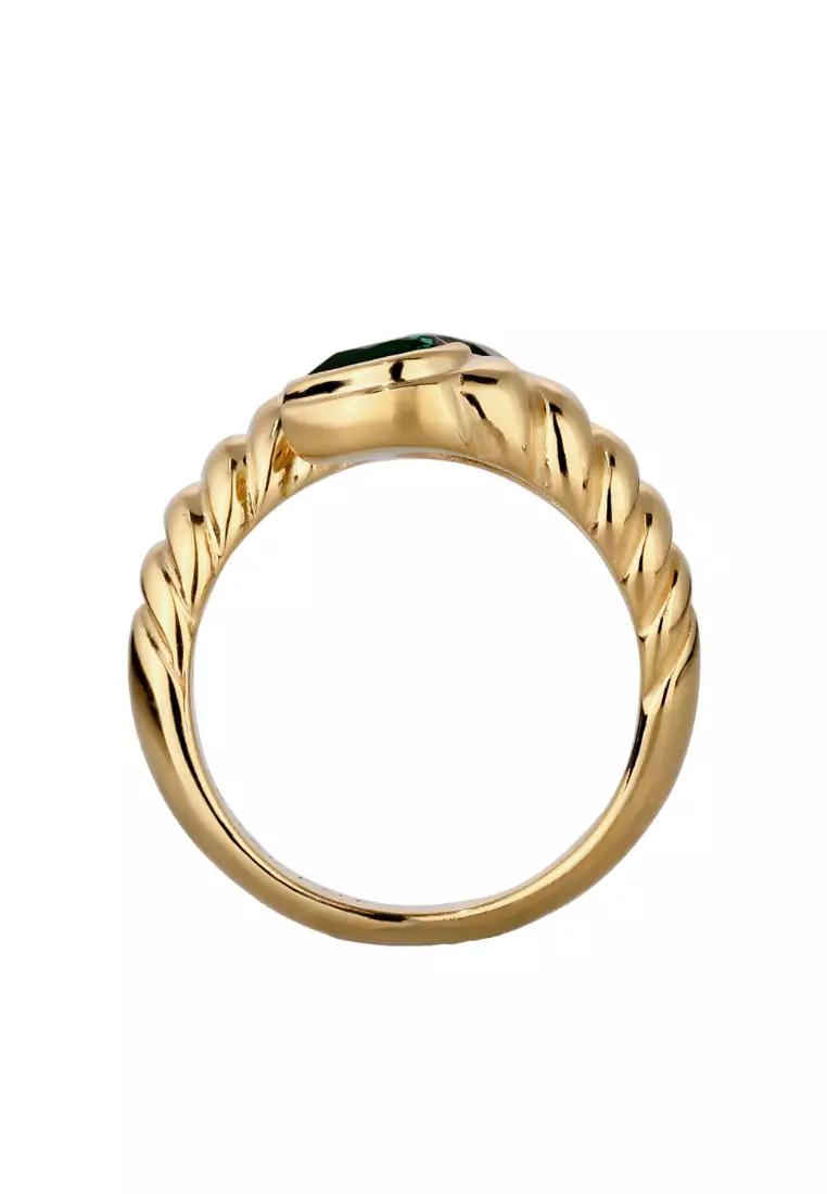Buy ELLI GERMANY Emerald Swarovski® Crystals Snake Ring – Gold-Plated ...