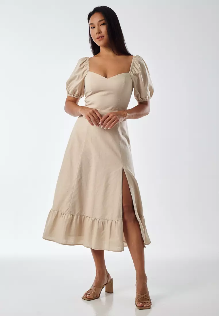 Buy Dressing Paula Puff Sleeve Slit Dress Online | ZALORA Malaysia