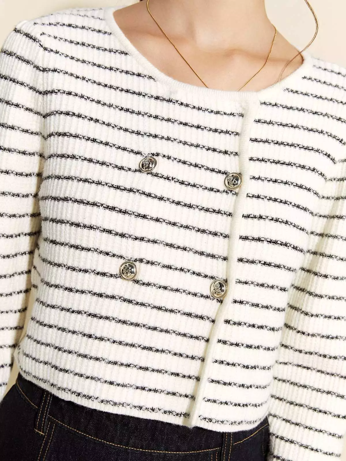 Jual POMELO FASHION Tweed Double-Breasted Stripe Cardigan - Multi Color ...