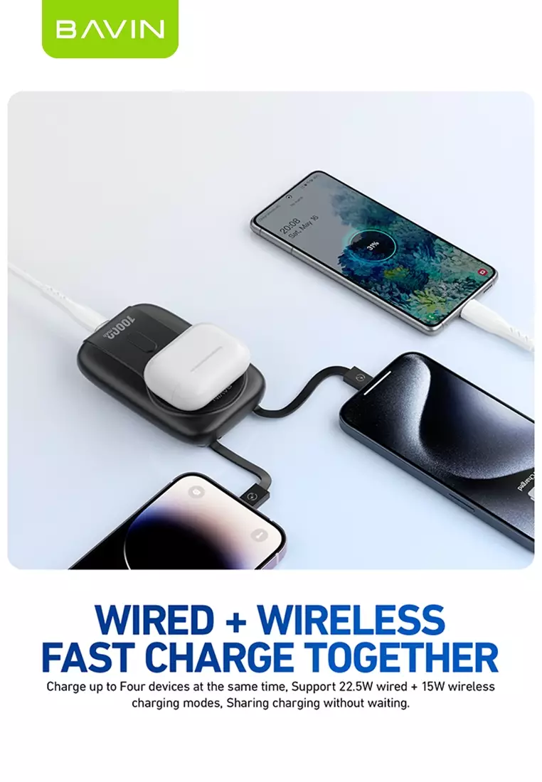 Buy BAVIN Bavin PC1087 10000mAh 22.5W Fast Charging Powerbank & Built-in Cable, 15W Magnetic ...