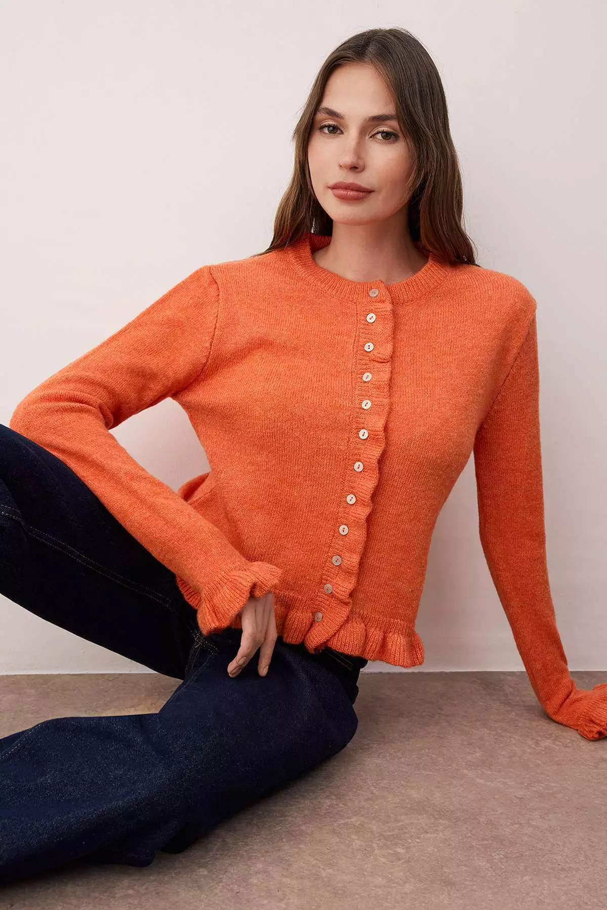 Buy Trendyol Orange Button Detailed Soft Texture Knit Cardigan Online ...
