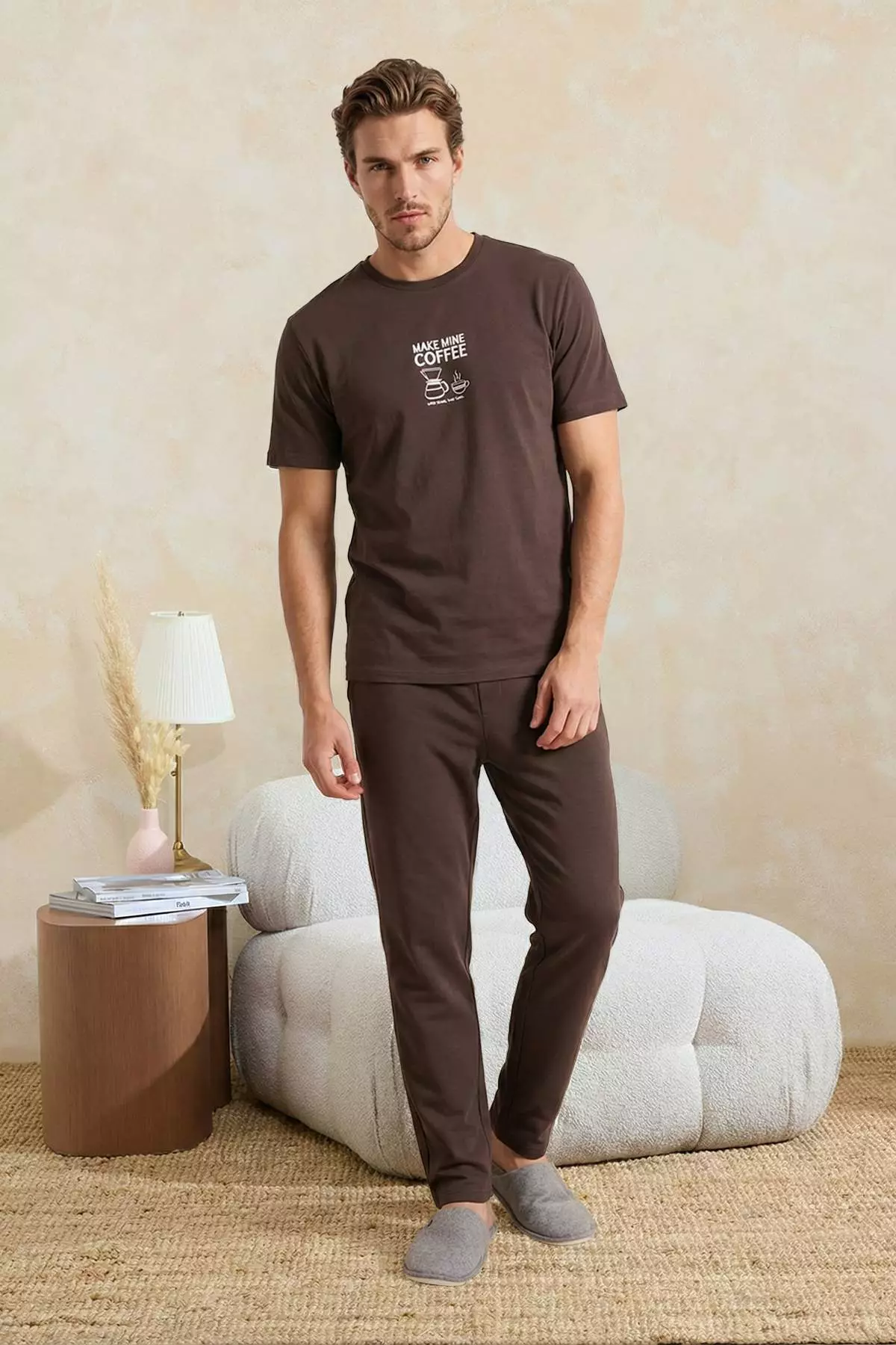 Buy Trendyol Brown Regular Slogan Loungewear Pajama Set Tmnss26Pt00002 ...