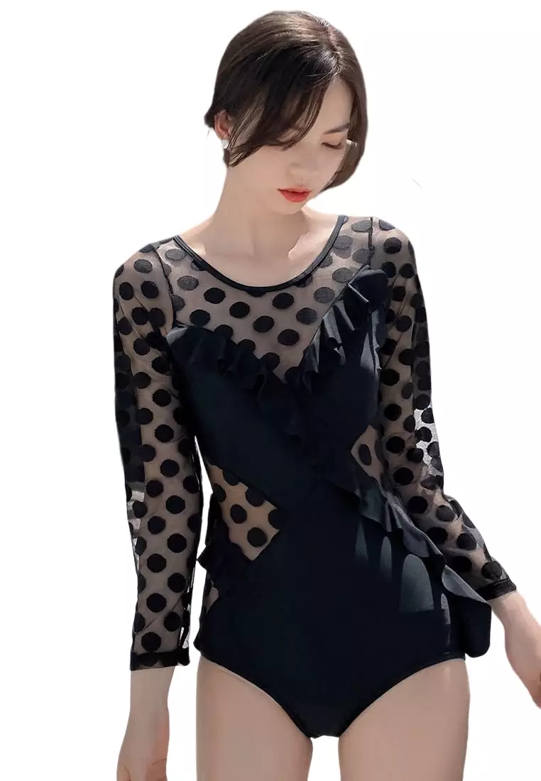Buy Zitique Sexy Tulle Polka Dot One Piece Swimsuit 2024 Online