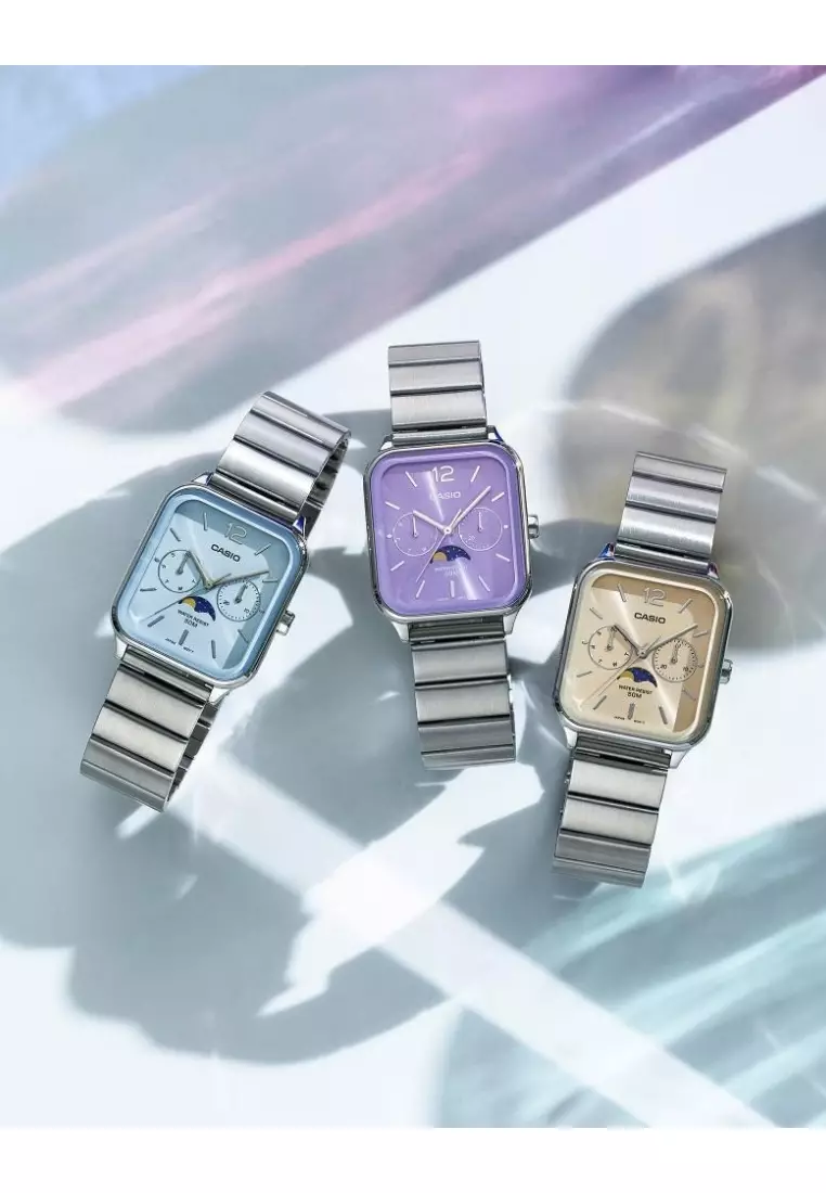 線上選購 Casio Casio General Analog Purple Dial Moon Phase Stainless Steel ...