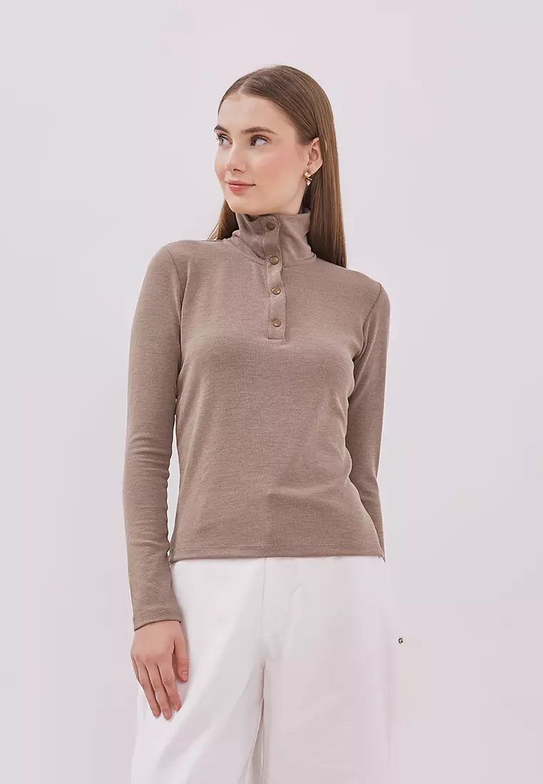 Jual Graphis GRAPHIS Ribbed Snap Button Collar Top Original 2024 | ZALORA Indonesia