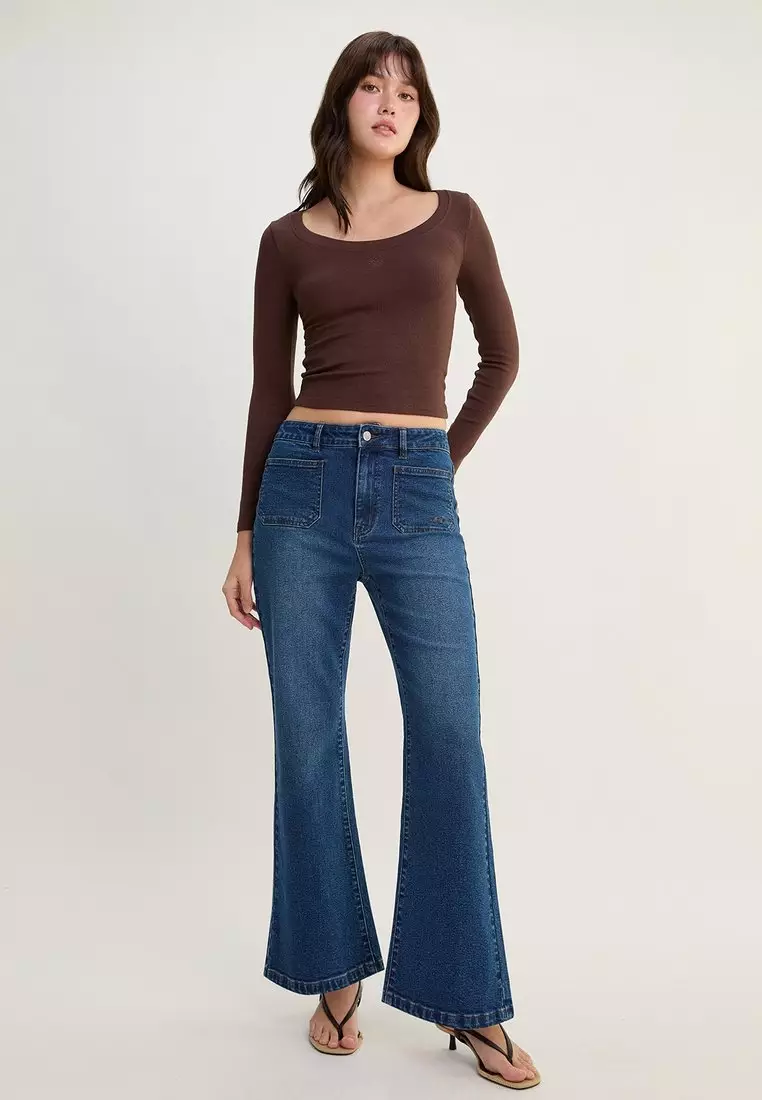Buy Pomelo High Rise Flare Jeans - Blue 2026 Online | ZALORA