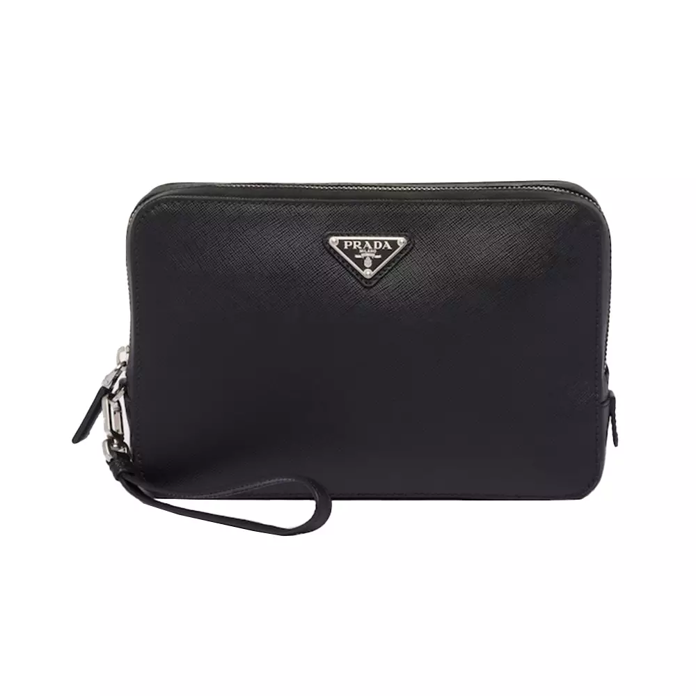Jual Prada Prada Pouch Zipper Closure Saffiano Leather Black Original ...