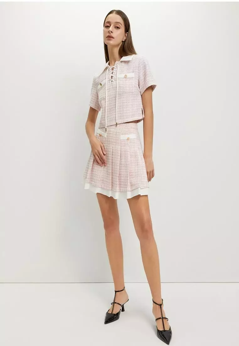 Buy Pomelo Lace-Up Tweed Top 2025 Online | ZALORA Philippines