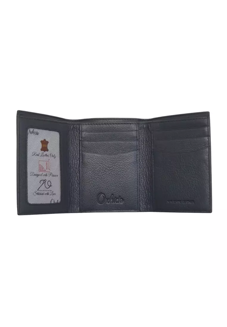 Buy Oxhide Genuine Leather Trifold Wallet Men - Black - J0008 Oxhide ...