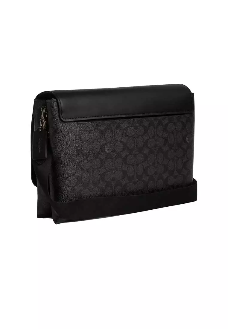 Buy Coach Caleb Messenger Bag In Signature Canvas Charcoal/Black CY837 ...