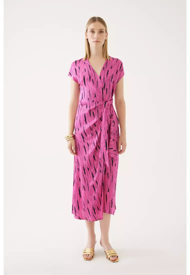 線上選購 Exquise Exquise Waist Detailed Midi Dress Fuchia Black Zalora 台灣