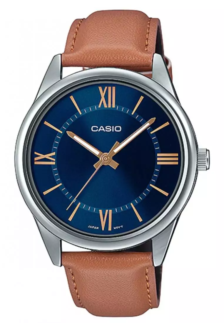 Jual Casio Casio Analog Jam Tangan Pria Strap Kulit Cokelat MTP-V005L ...