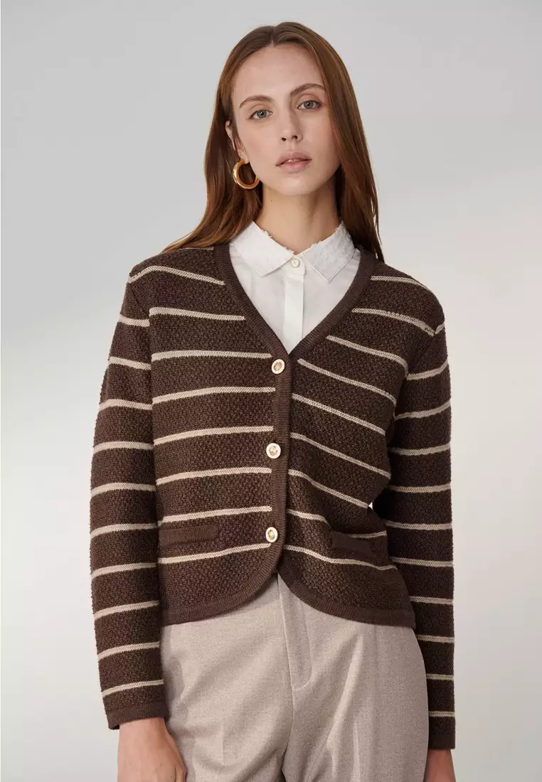 Buy SST&C Brown Stripe Knit Jacket 2026 Online | ZALORA